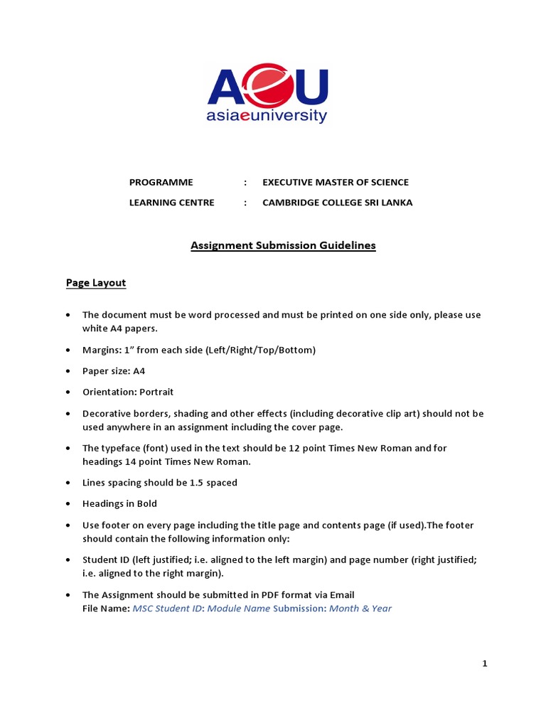 EMSc Assignment Submission Guidlines | PDF | Times New Roman | Typefaces