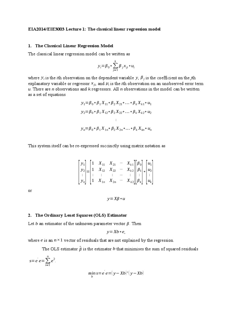 The Classical Linear Regression and Estimator | PDF | Ordinary Least ...