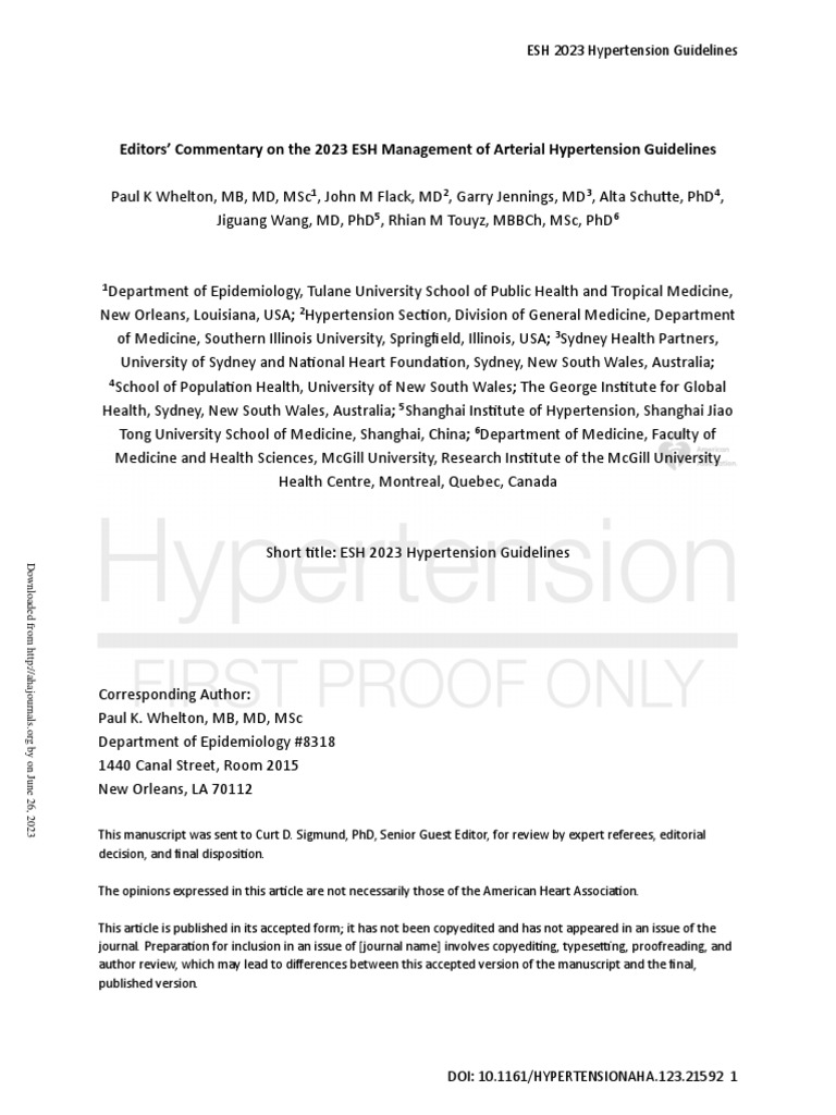 ESH 2023 Hypertension Guidelines | PDF | Hypertension | Blood Pressure