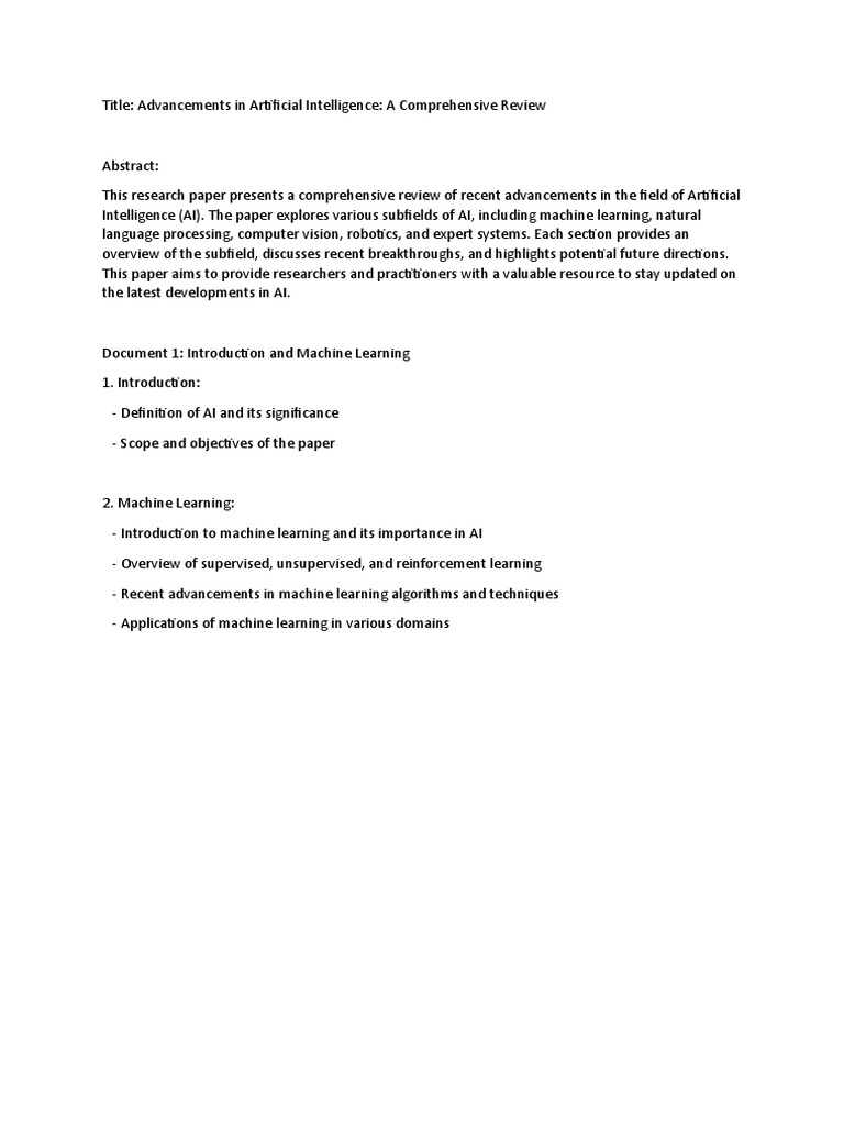 Advancements in AI Comprehensive Review Part 1 | PDF