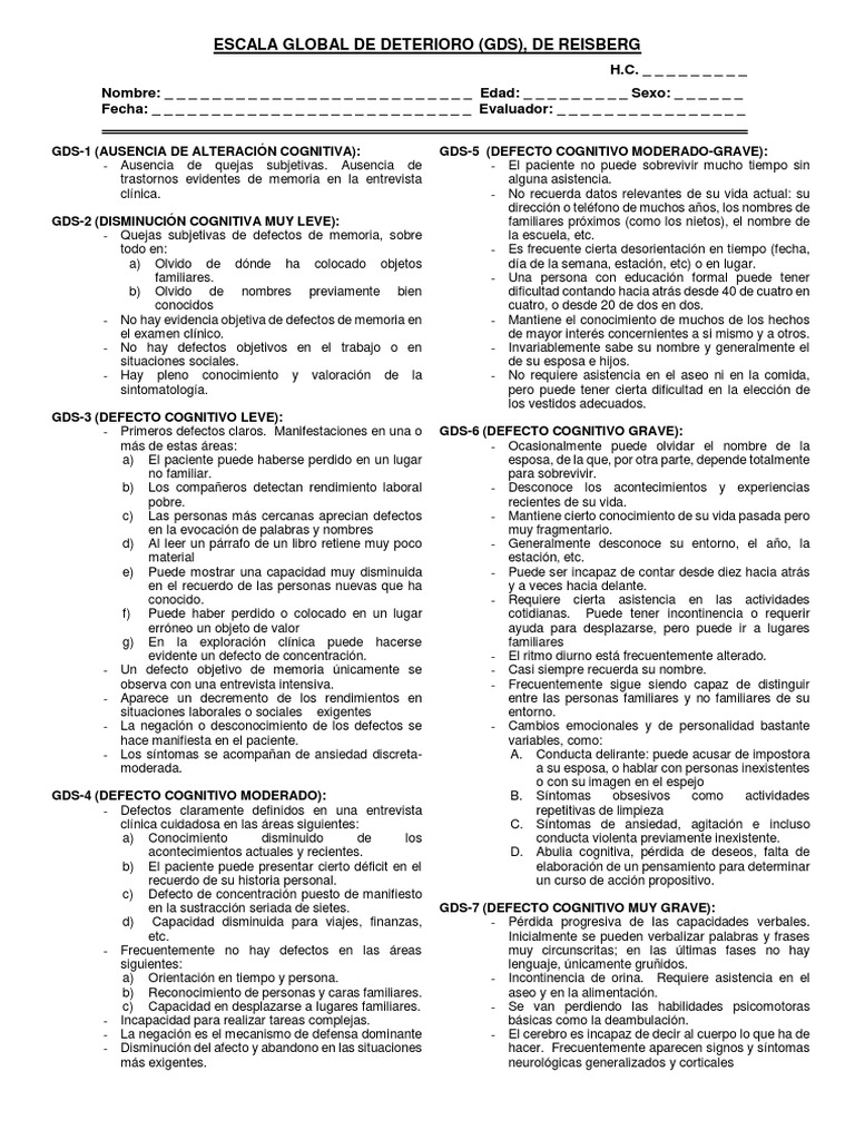 Escala Global de Deterioro Gds - Compress | PDF | Ansiedad | Memoria