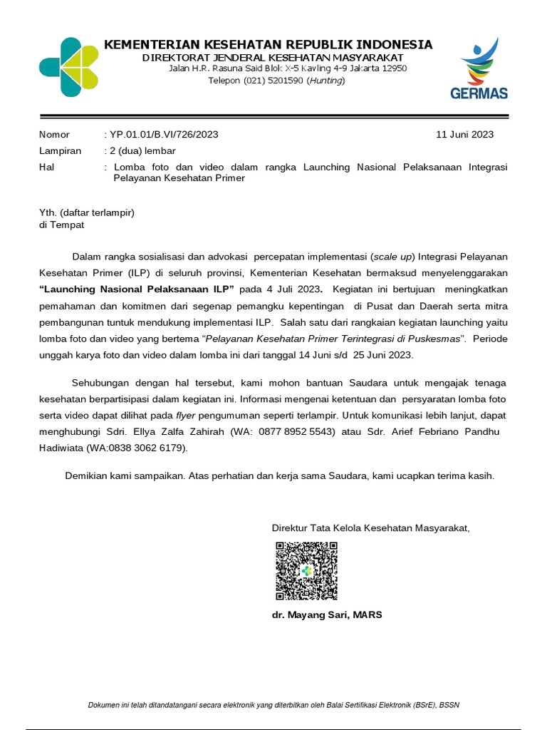 Surat Lomba Foto Dan Video Dalam Rangka Launching Nasional Ilp Pdf