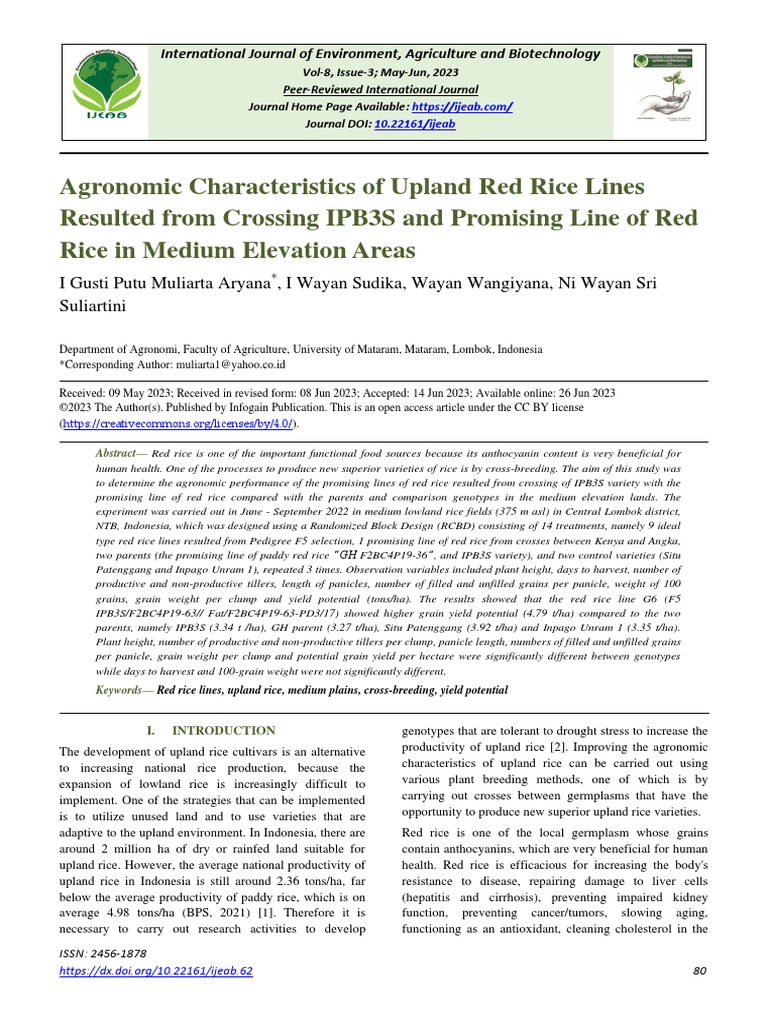 Agronomic Characteristics of Upland Red Rice Lines Resulted From ...