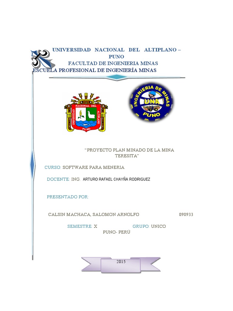 Proyecto Plan Minado de La Mina Teresita | PDF | Roca (geología) | Minería