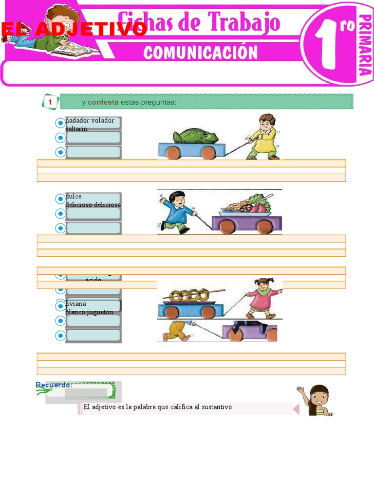 Adjetivos para Primer Grado: Actividades | PDF | Adjetivo | Morfología ...
