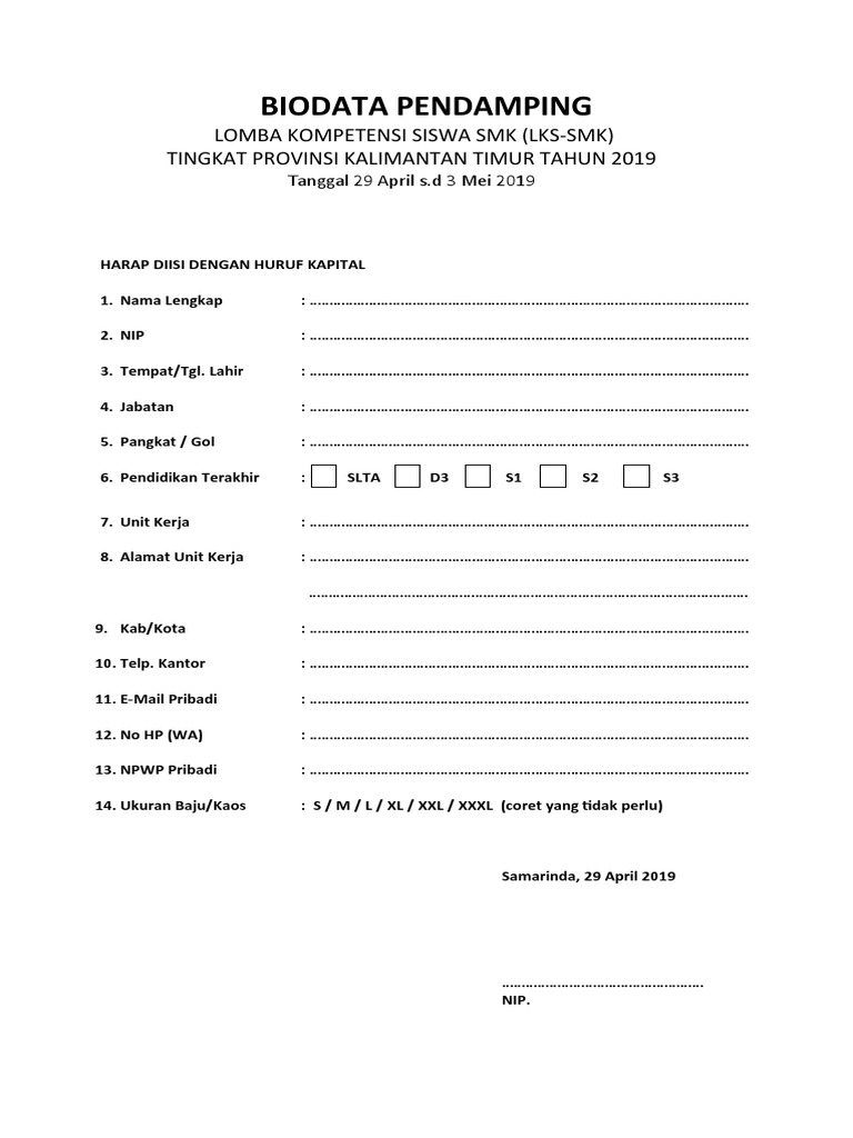 Biodata Pendamping 2019 | PDF