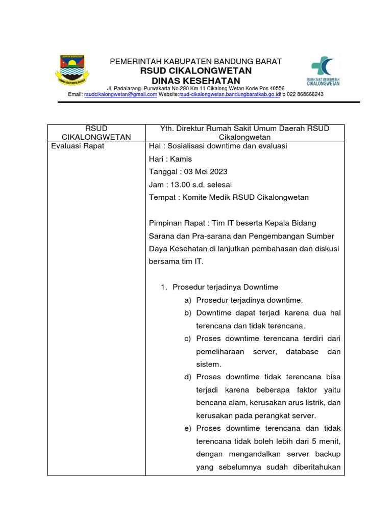 Evaluasi Downtime | PDF