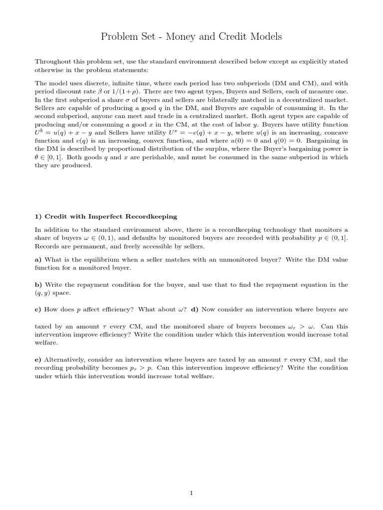 Money Credit Problem Set | PDF | Money | Economic Equilibrium