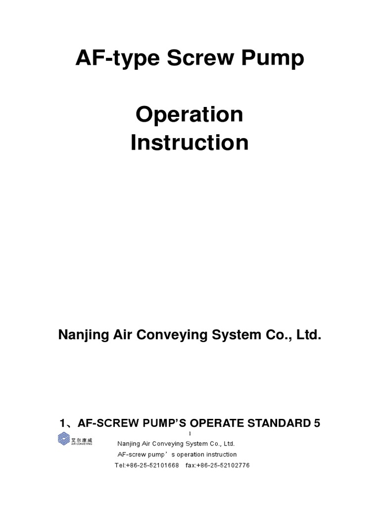 Operation Instruction of AF-type Screw Pump | PDF | Pump | Valve