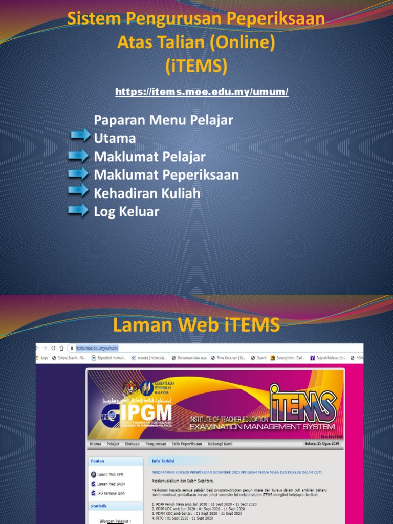 Paparan Menu Pelajar Utama Maklumat Pelajar Maklumat Peperiksaan ...