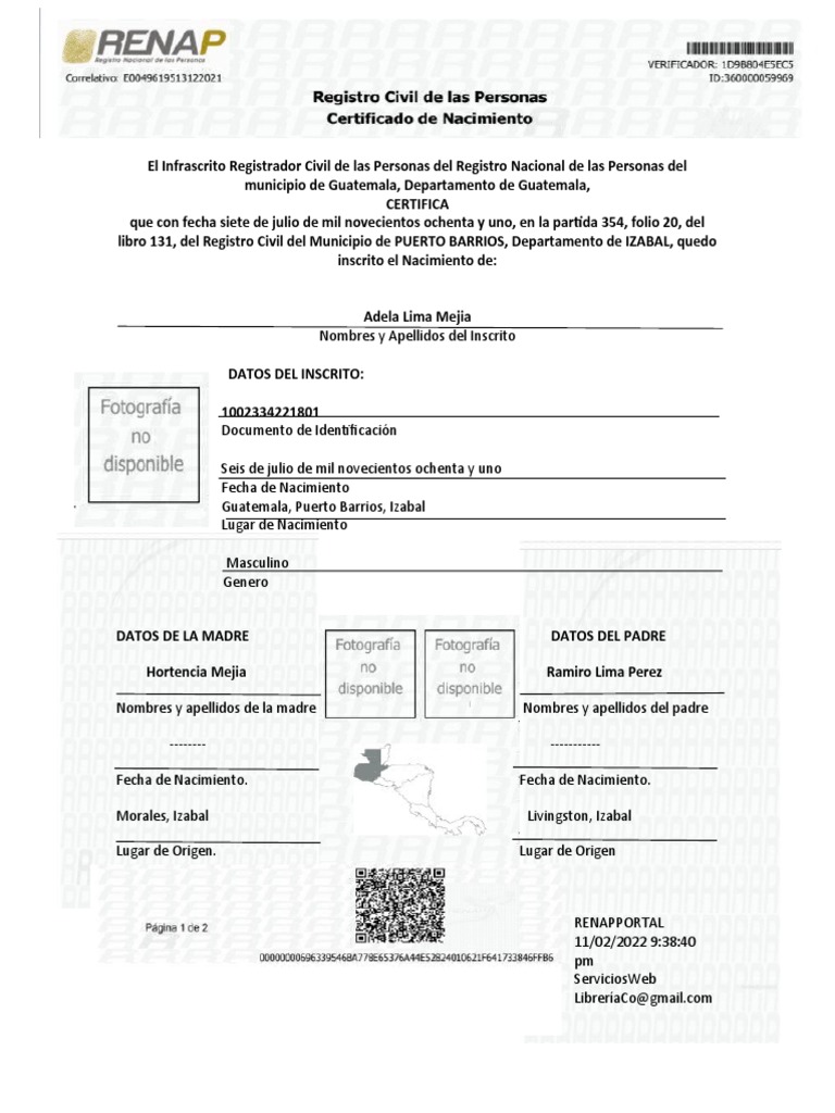 Partida de NACIMIENTO EDITABLE | PDF | Guatemala