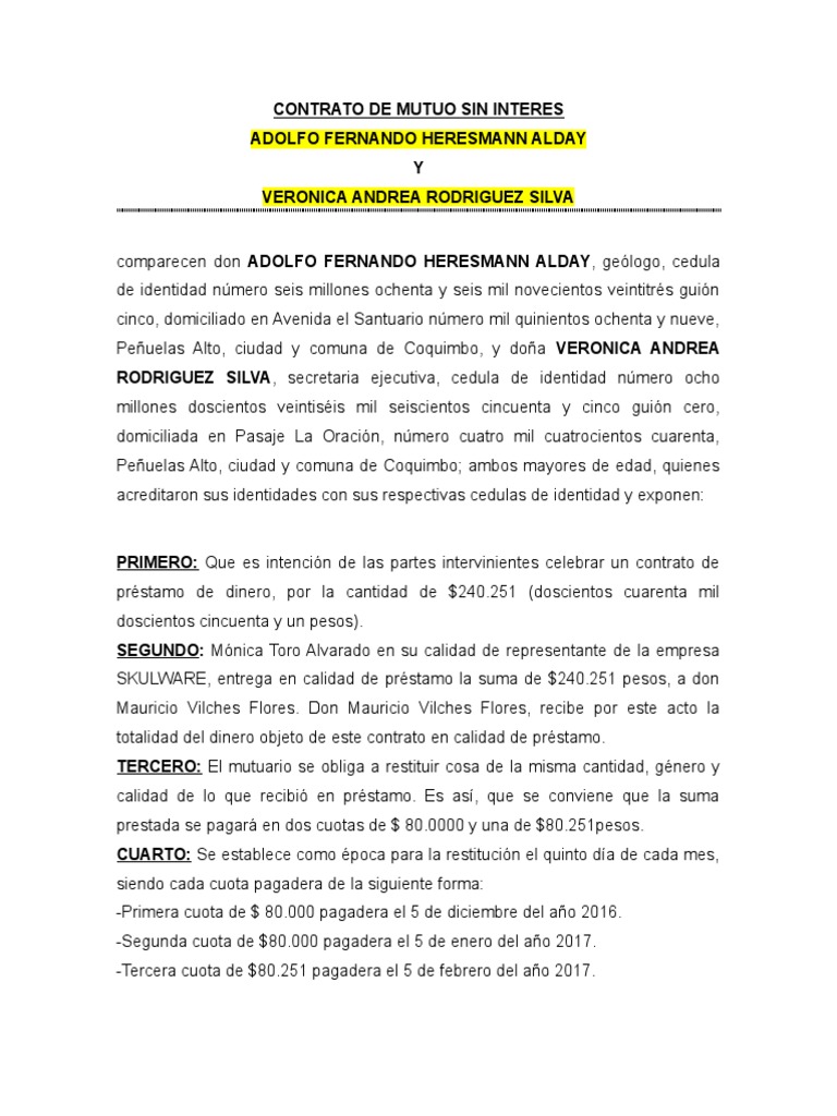 Contrato de Mutuo (Simple) | PDF | Daños y perjuicios