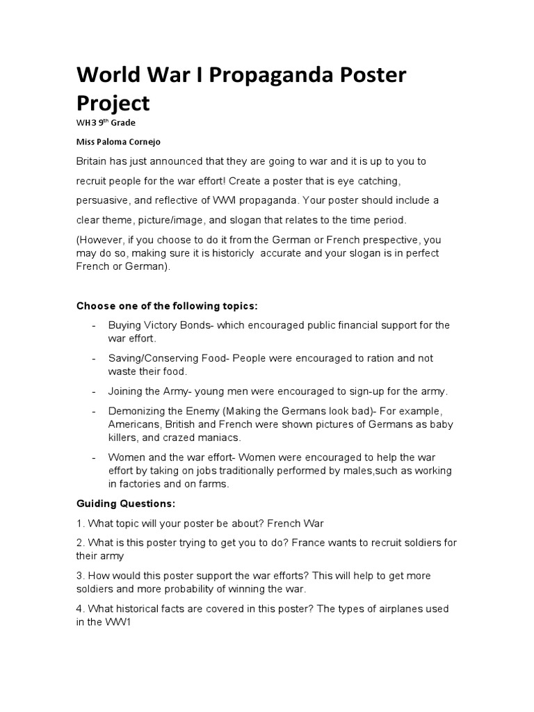 World War I Propaganda Poster Project | PDF | Propaganda | Communication