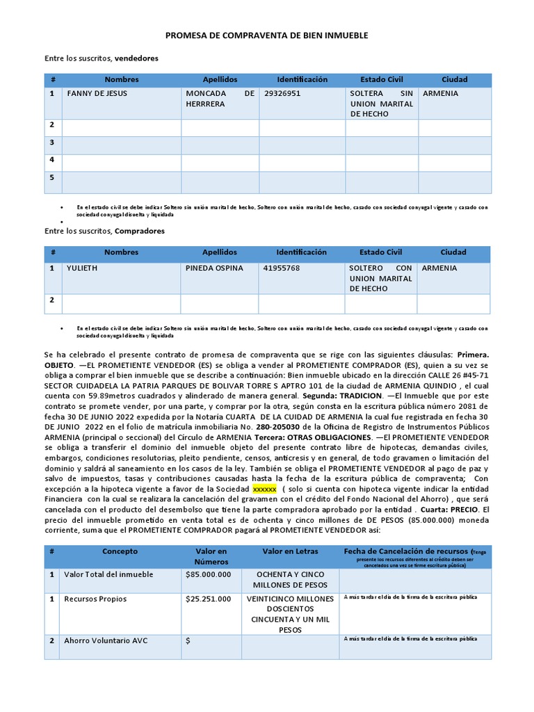 Modelo de Promesa Compraventa Fna 41955768 | PDF | Ley común | Derecho privado