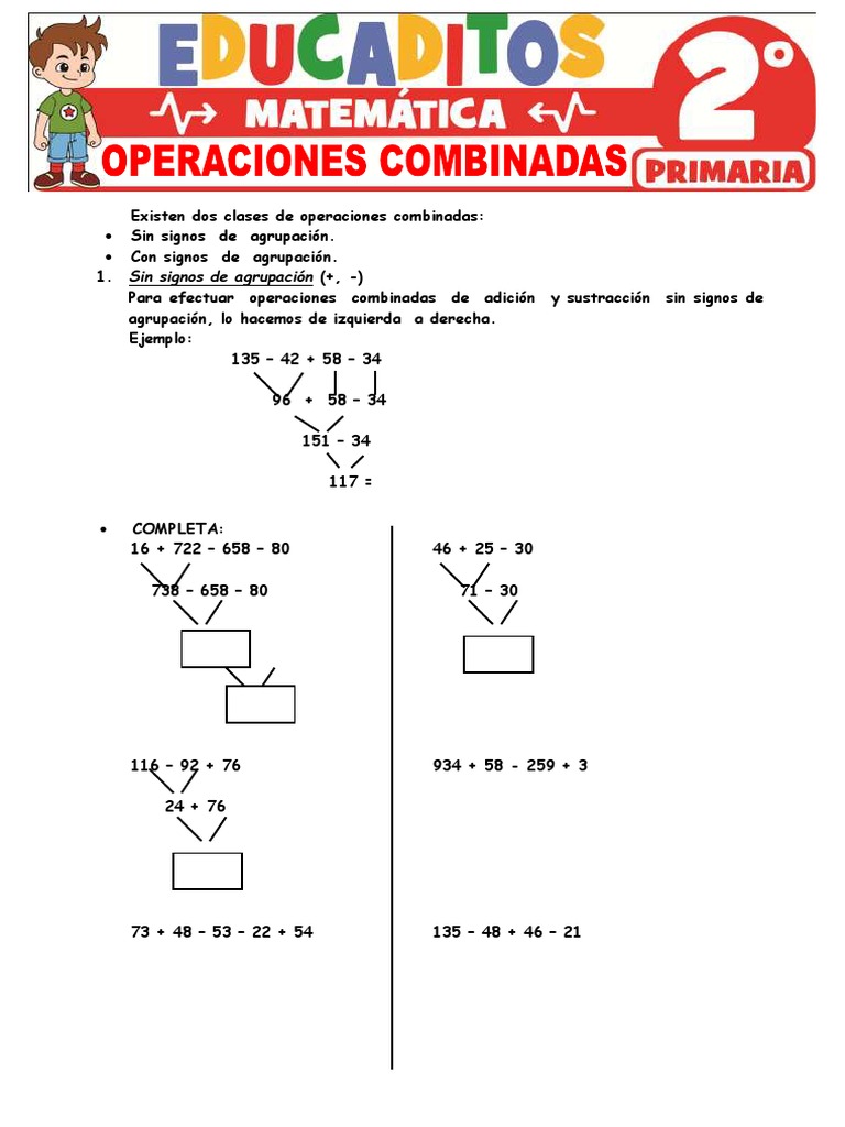 Operaciones Combinadas para Segundo Grado de Primaria | PDF