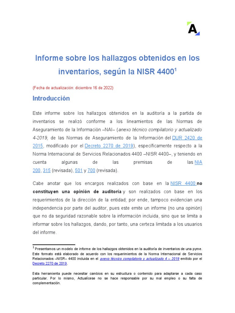 14 Informe Hallazgos en Auditoría de Inventarios | PDF | Auditoría | Contabilidad