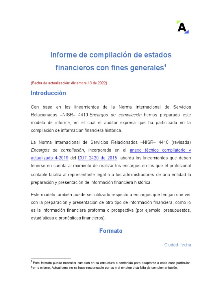 Informe de Compilación Financiera NISR 4410 | PDF | normas internacionales de INFORMACION ...