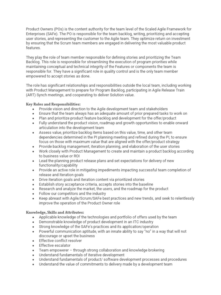 Job Description - Product Owner | PDF | Scrum (Software Development ...