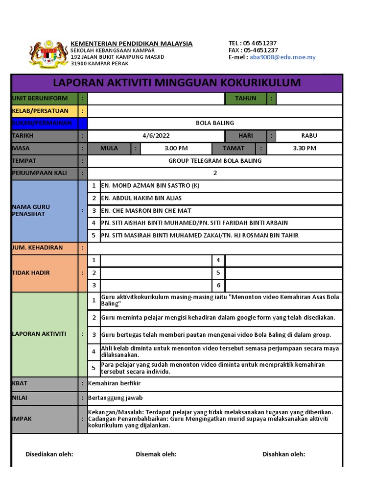 Laporan Aktiviti Kokurikulum | PDF