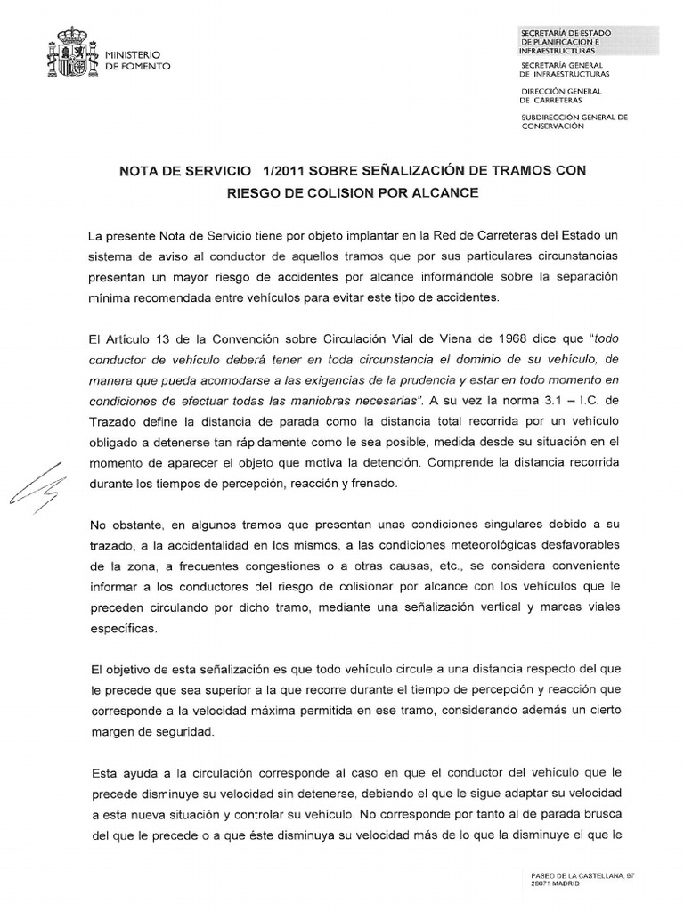 2011-06-20 Nota de servicio 1-2011 Sobre señalización de tramos con ...