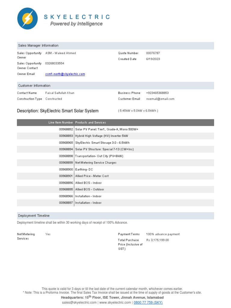 Proforma Invoice for Solar System Quote | PDF | Photovoltaic System ...