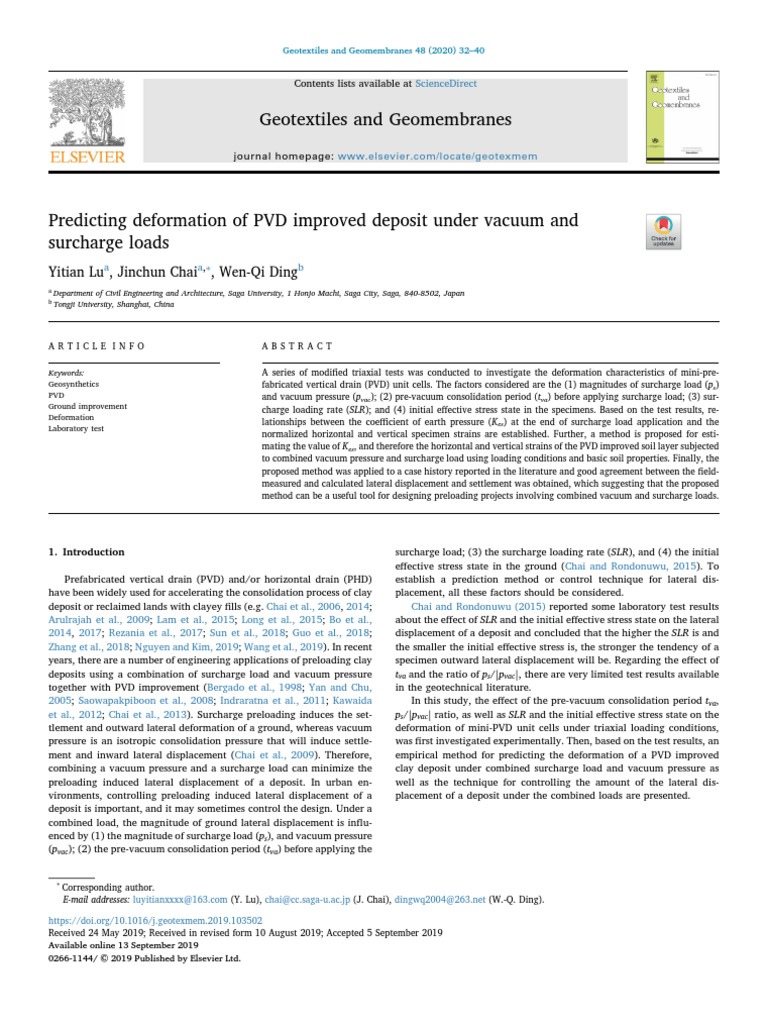 Predicting Deformation of PVD Improved Deposit Under - 2020 - Geotextiles and Ge | PDF | Soil ...