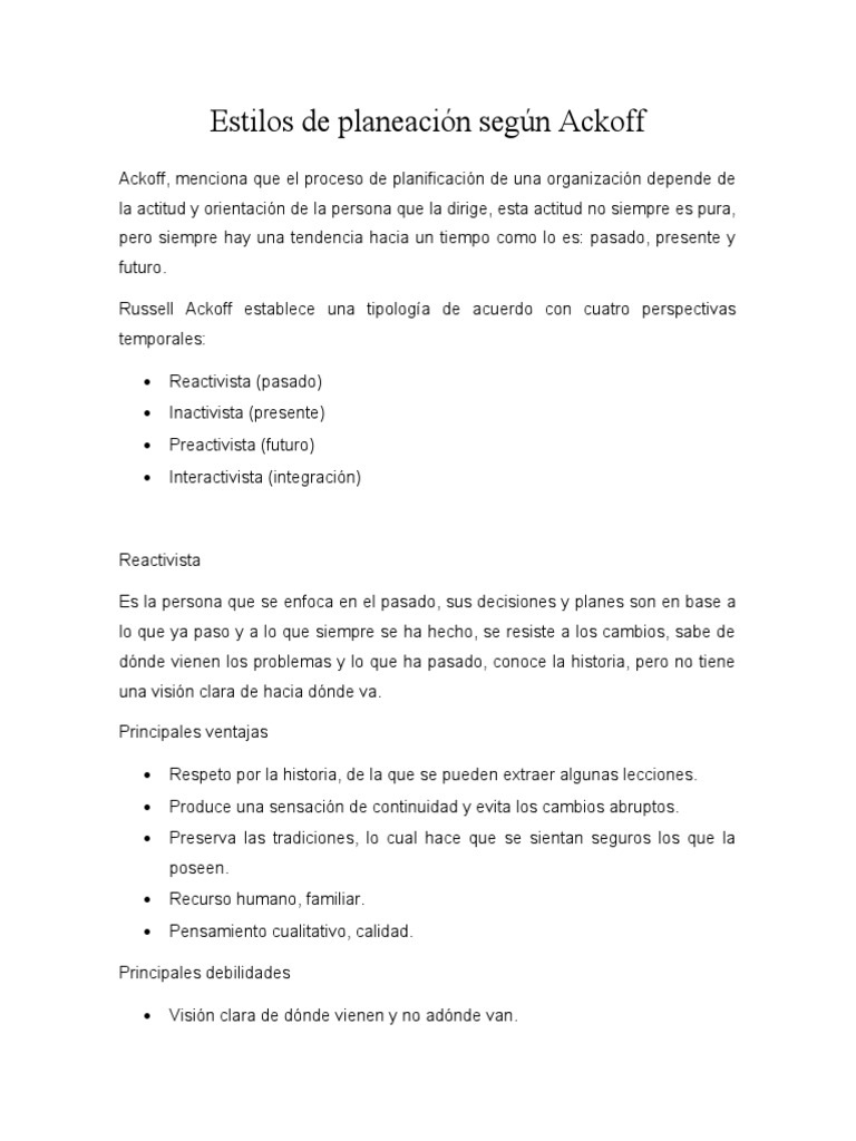 Tipos de Planeación según Ackoff | PDF | Planificación