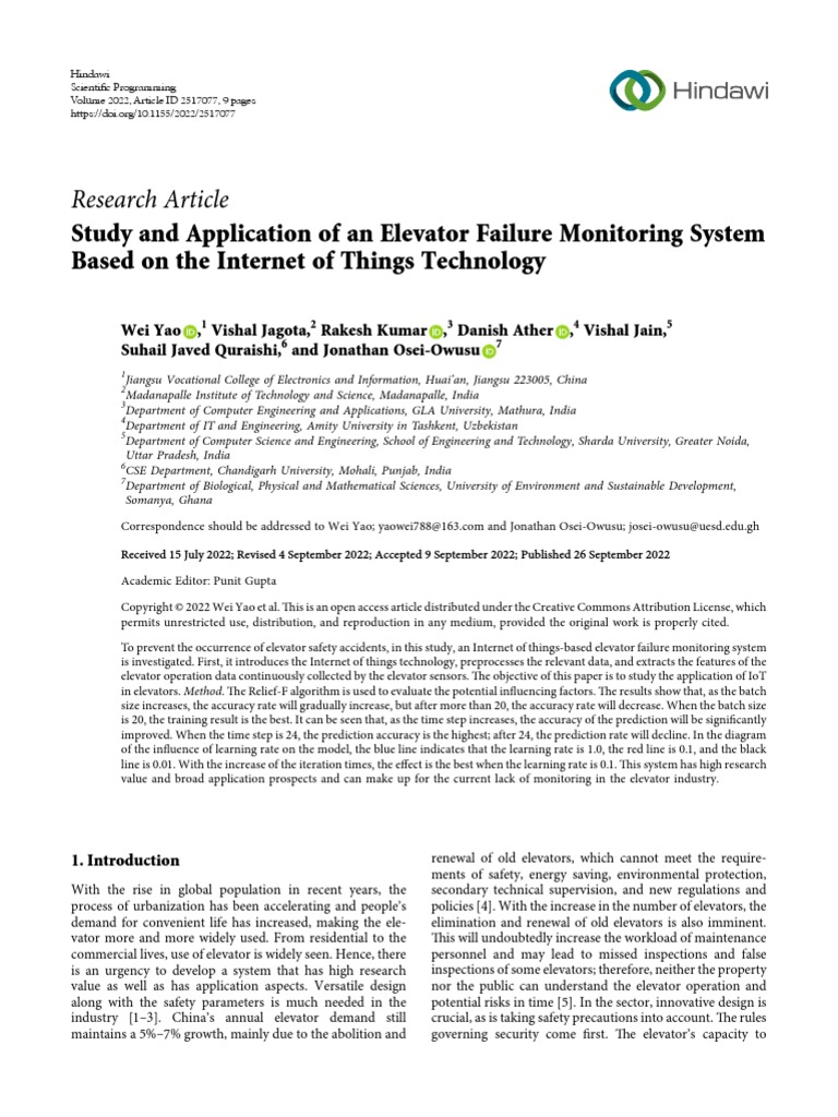 Study and Application of An Elevator Failure Monitoring System Based On The Internet of Things ...