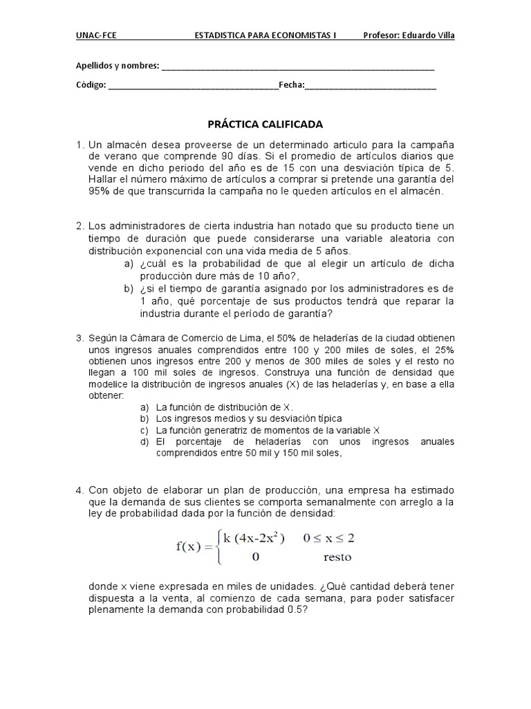 Practica Calificada-Enunciados | PDF