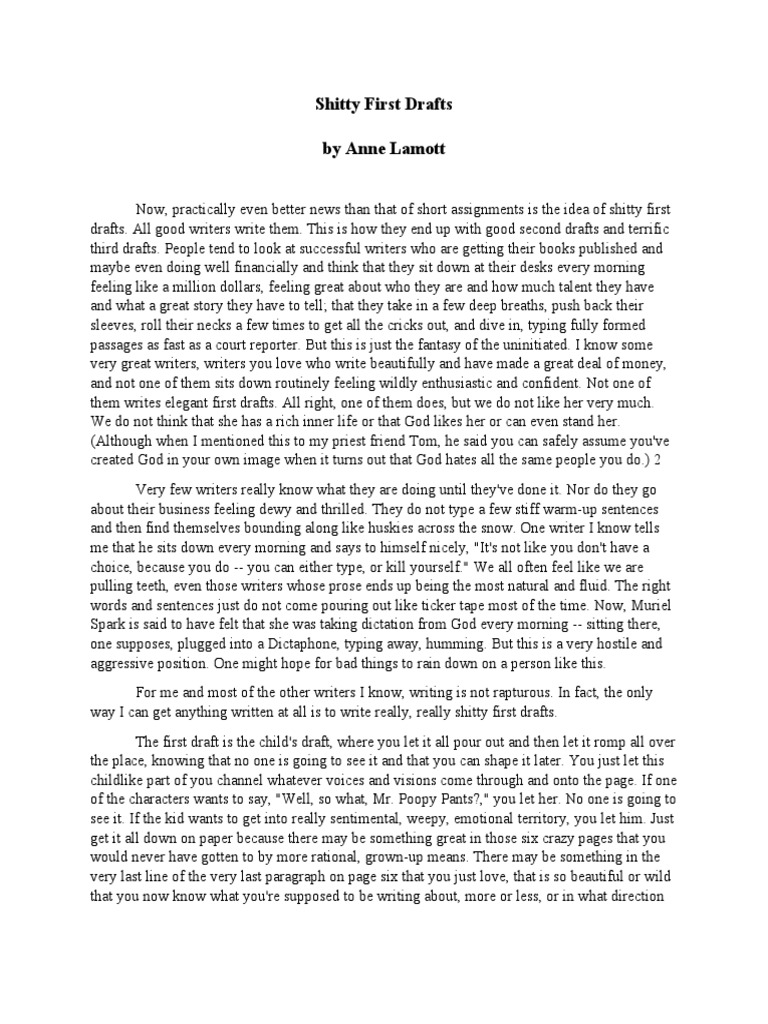 Lamott, Shitty First Drafts | PDF | Mystery, Thriller & Crime Fiction
