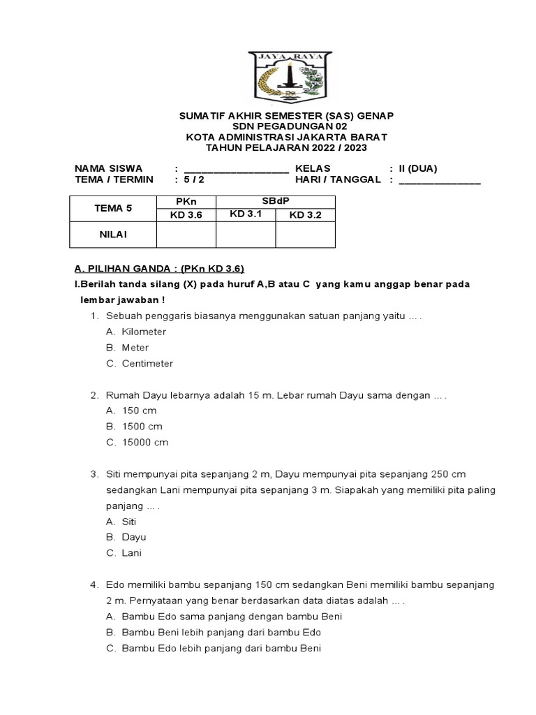 Soal Kelas 2 Tema 5 Termin 2 | PDF