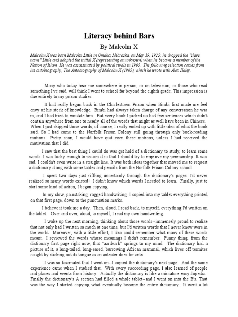 Malcolm X, Literacy Behind Bars | PDF | Malcolm X