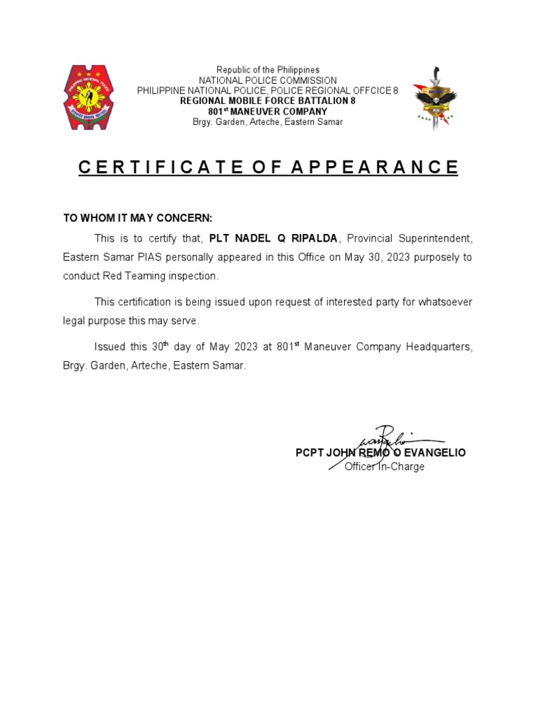 Certificate of Apperance | PDF