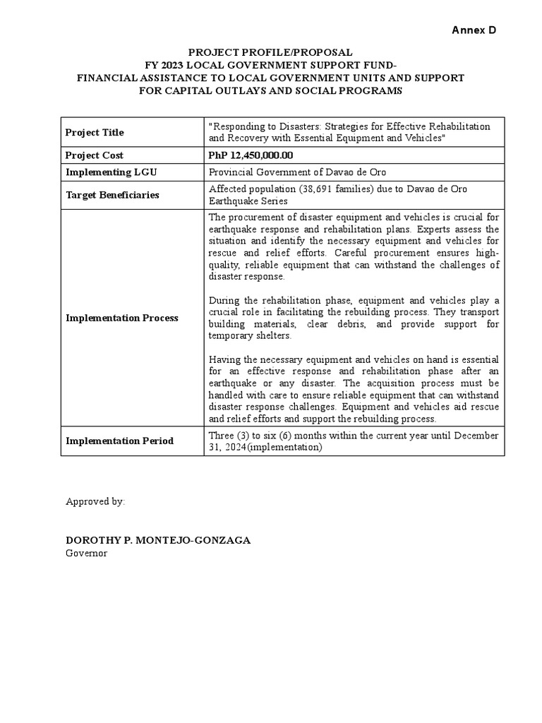 Project Profile Proposal LGSF Fa | PDF | Brake | Motor Vehicle