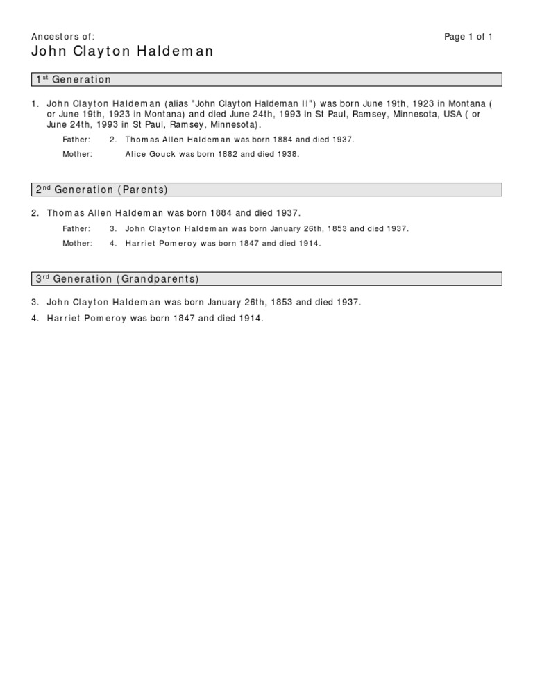 Ancestors of John Clayton Haldeman | PDF