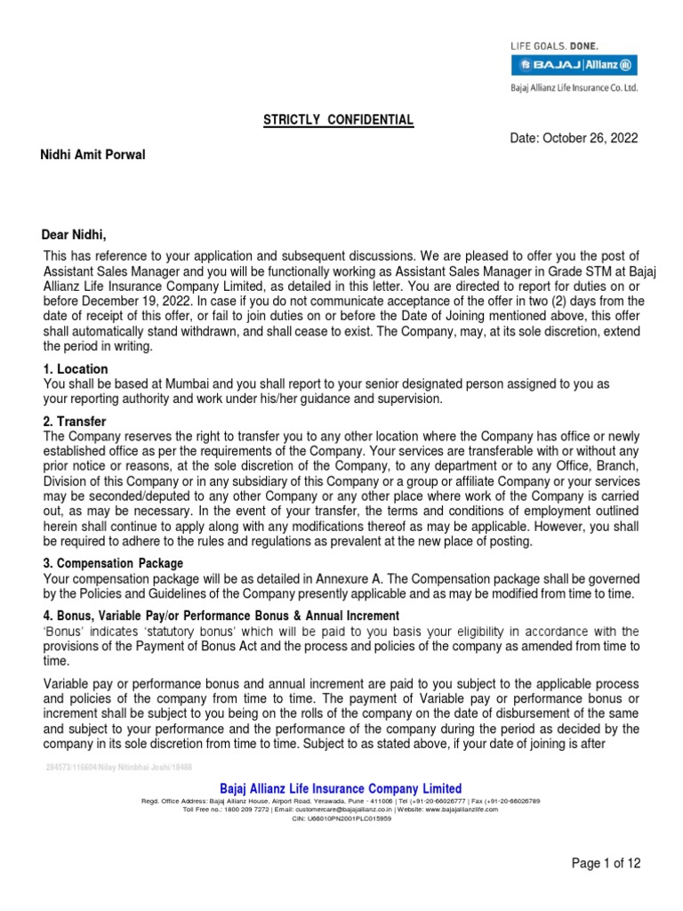 Offer Letter | PDF | Employment | Indemnity