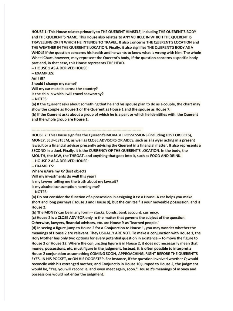 Understanding Geomantic Houses | PDF | Gambling