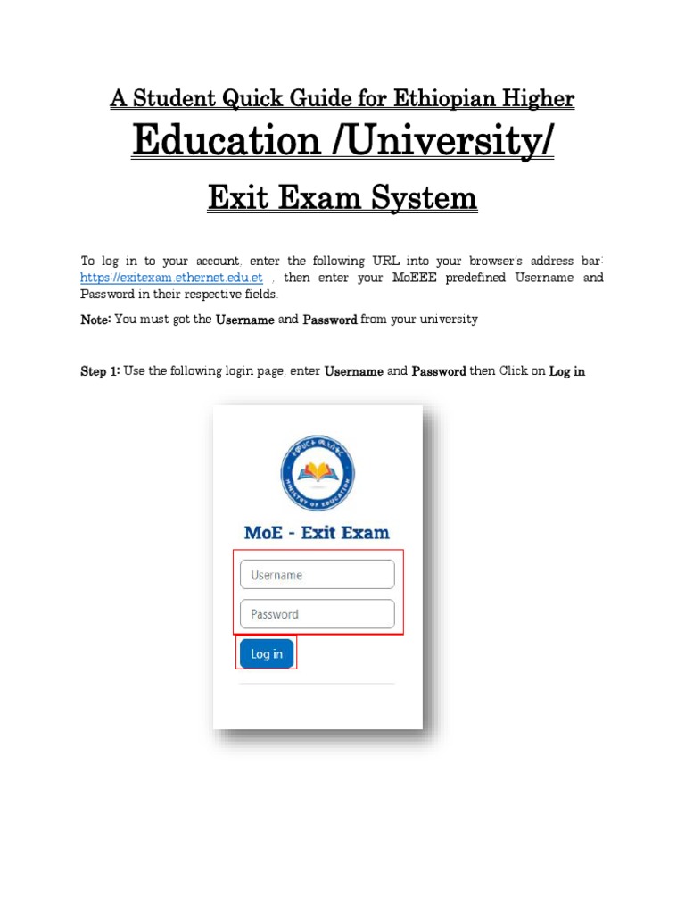 Exit Exam Student Guide | PDF | Login | Password