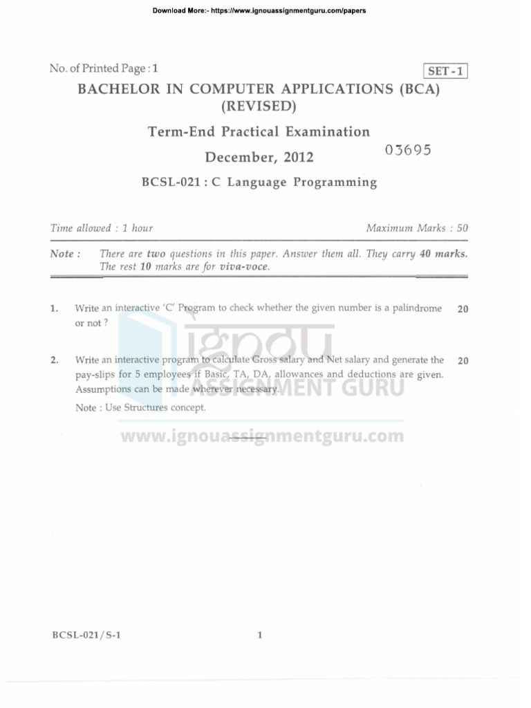 BCSL 021 Question Papers | PDF