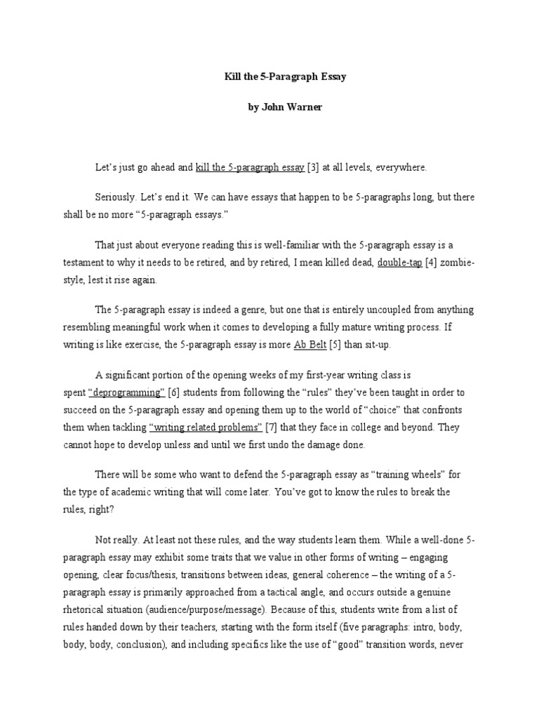 Warner, Kill The Five Paragraph Essay | PDF | Essays