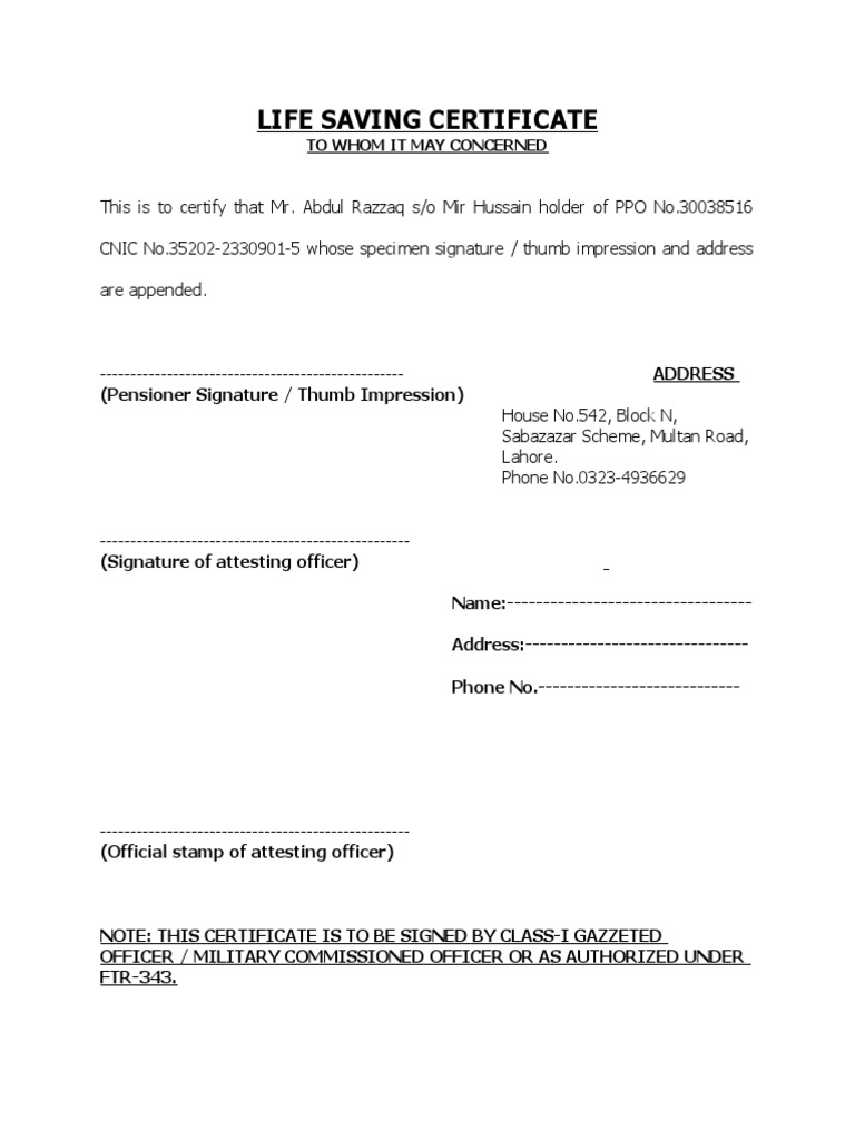 Life Saving Certificate | PDF
