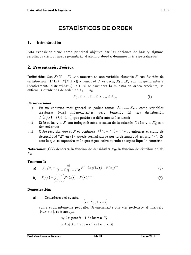 ESTADÍSTICAS DE ORDEN | PDF | Estimador | Estadísticas