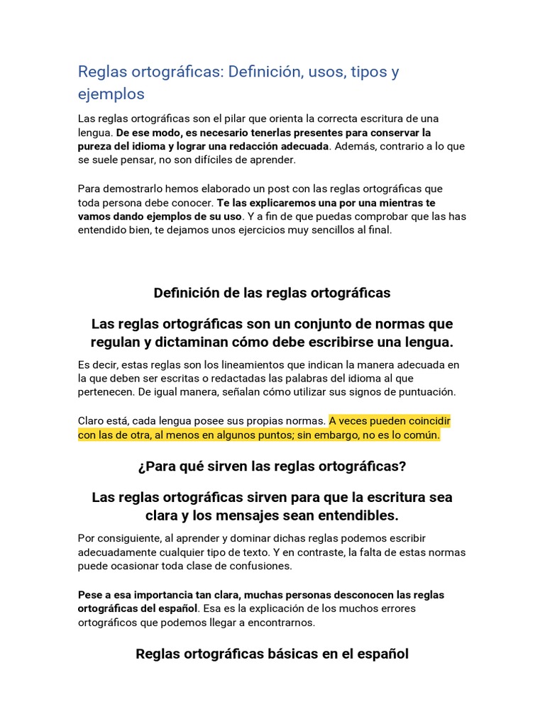 Reglas ortográficas | PDF | Verbo | Lengua española