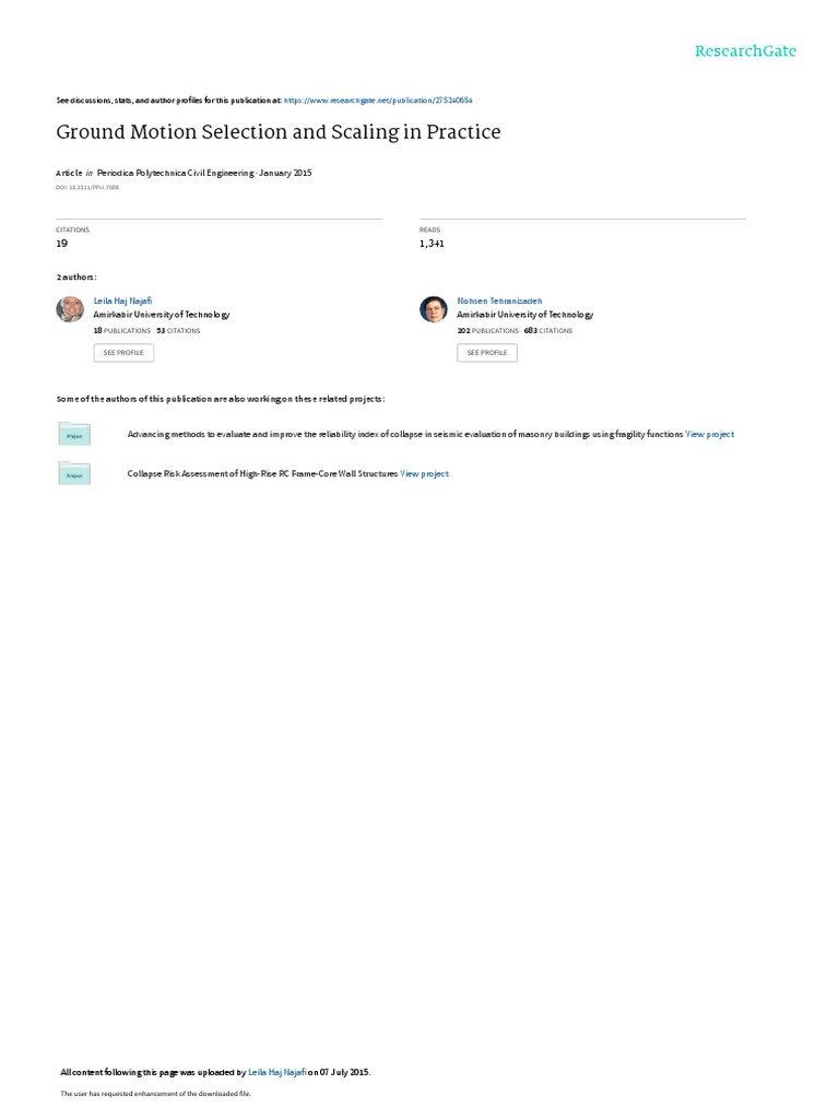 Ground Motion Selection and Scaling in Practice | PDF | Earthquakes ...