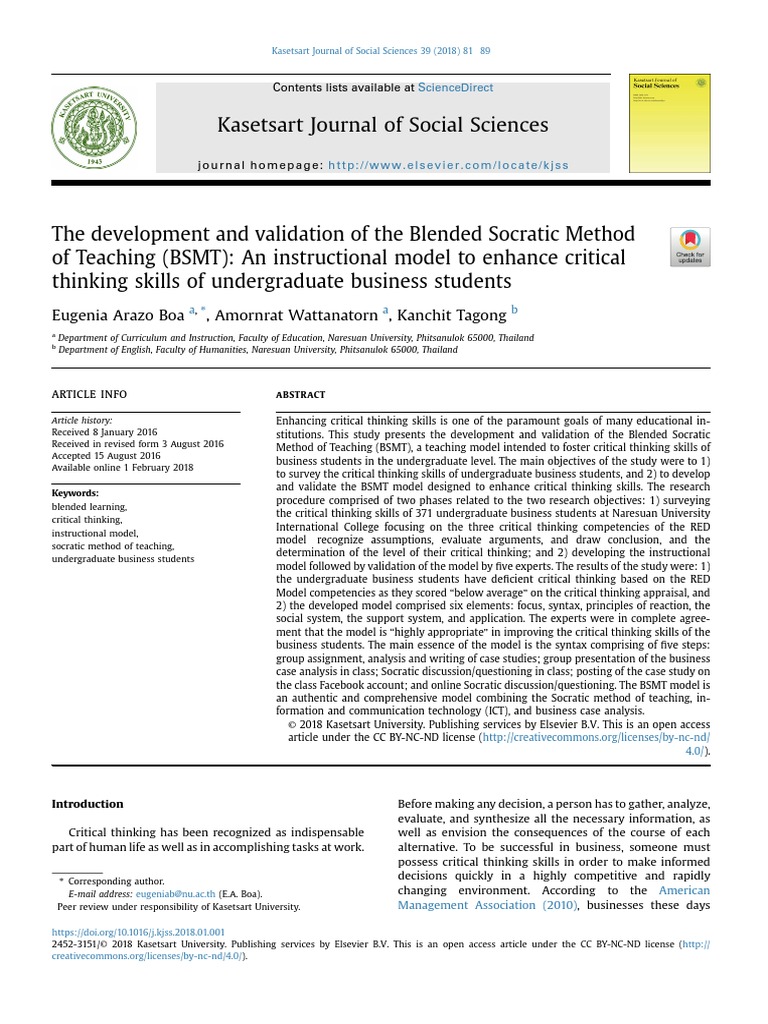 The Development and Validation of The Blended Socratic Method of Teaching | PDF | Critical ...