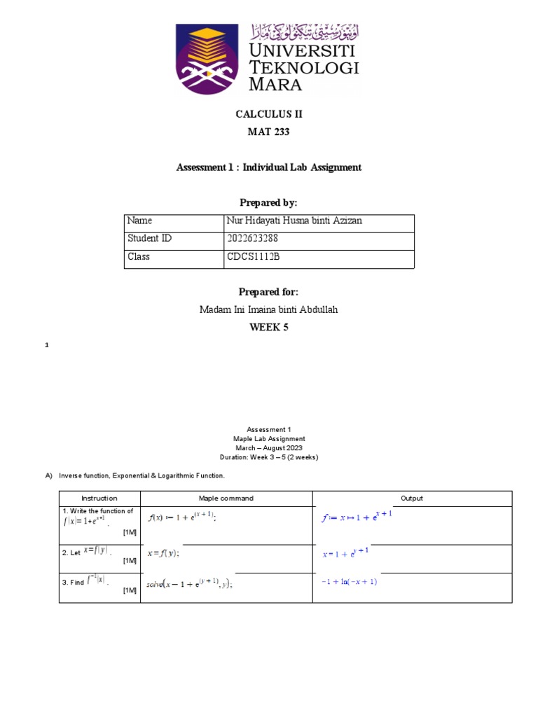 Assessment1 CDCS1112B MAT233 | PDF | Function (Mathematics) | Mathematical Analysis