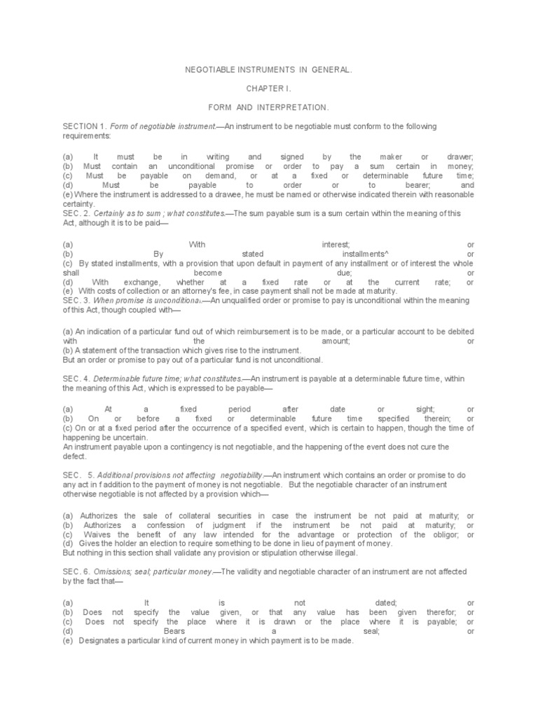 Negotiable Instruments | PDF | Law Of Agency | Negotiable Instrument