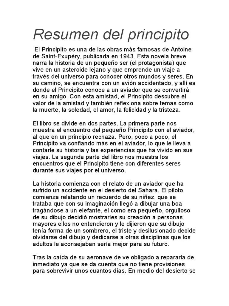 Resumen Del Principito | PDF | El Principito