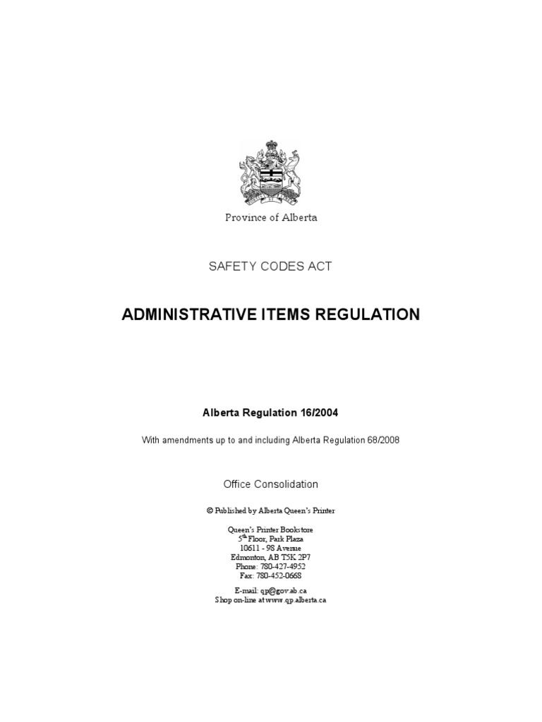 Administrative Items Regulation: Safety Codes Act | PDF | Building Code ...