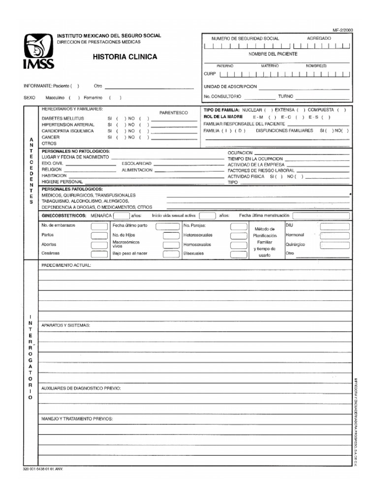 Formato Imss Historia Clinica | PDF
